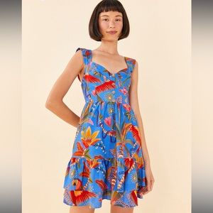 FARM Rio | Dresses | Farm Rio Blue Macaw Party Mini Dress M Nwot | Poshmark